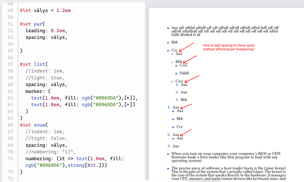 How to add spacing to list or enum without affecting linespacing? - Questions - Typst Forum