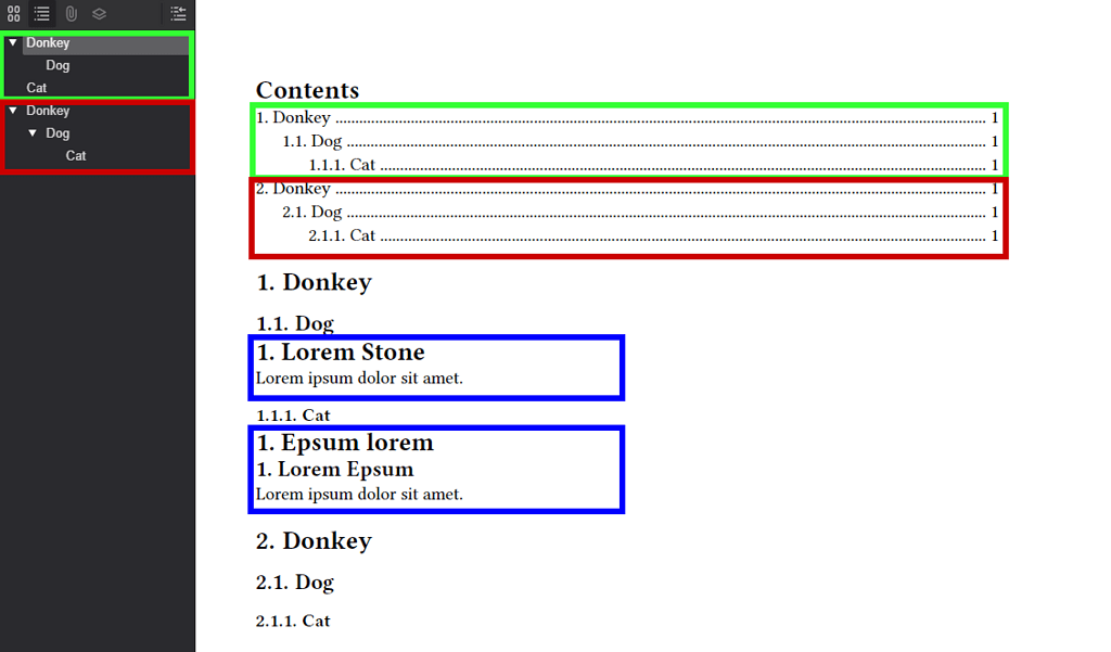 How to ensure headings in passed content don't affect outline or PDF ...