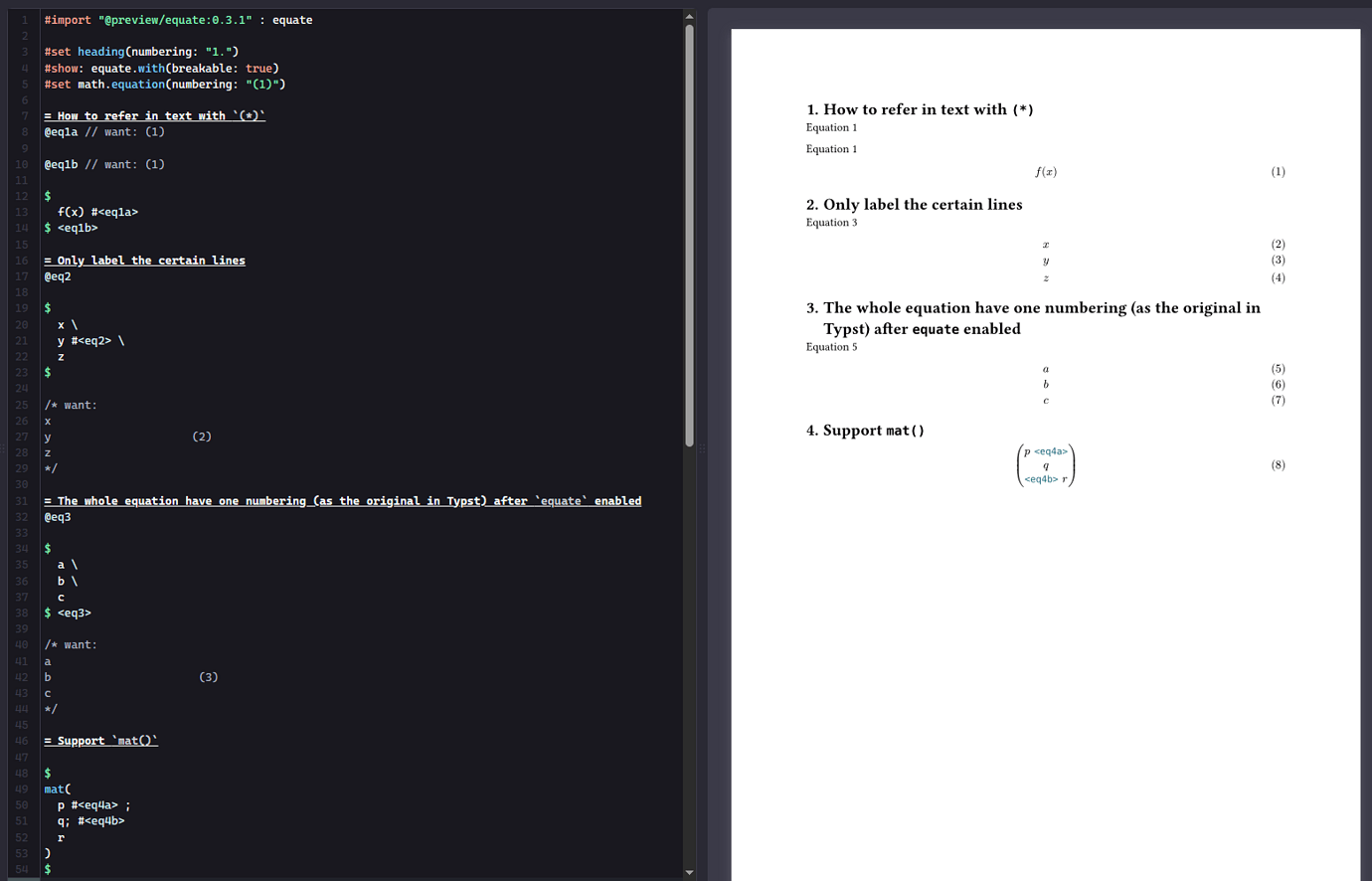 How to have multiple numberings/labels for multiple lines in equation? - Questions - Typst Forum