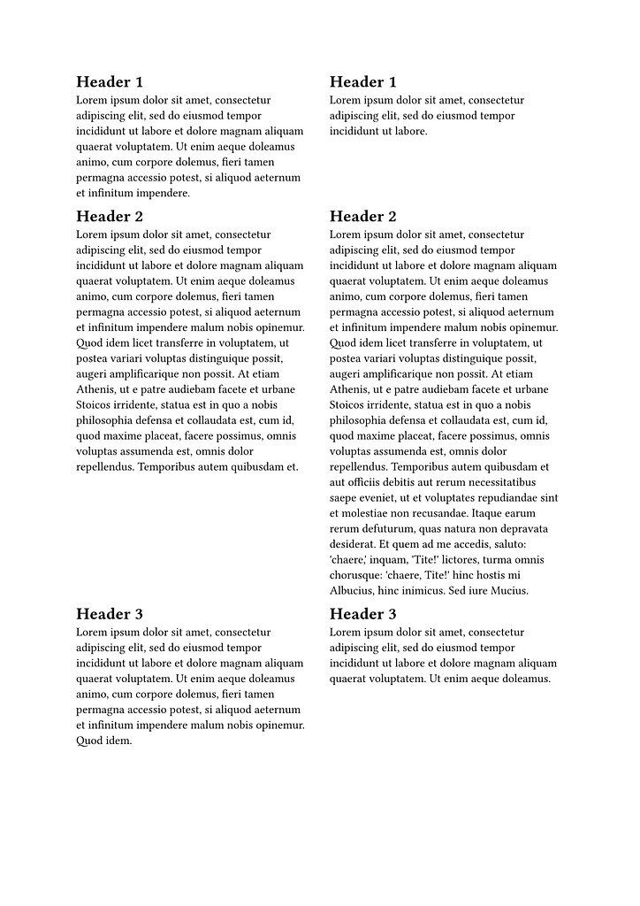How to typeset two columns with synchronized headings? - Questions - Typst Forum
